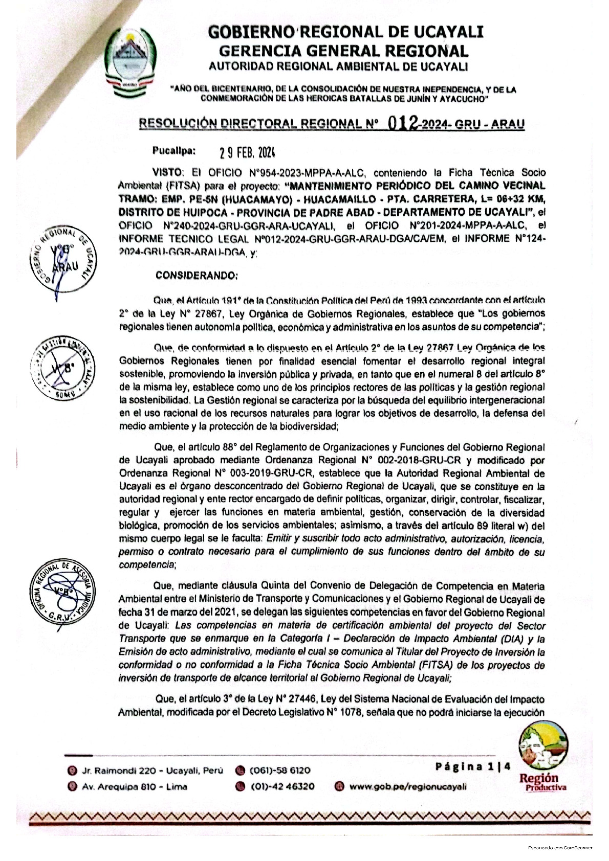 FITSA para el proyecto:"Mantenimiento Periódico del Camino Vecinal tramo:emp. PE.5N (Huacamayo ...